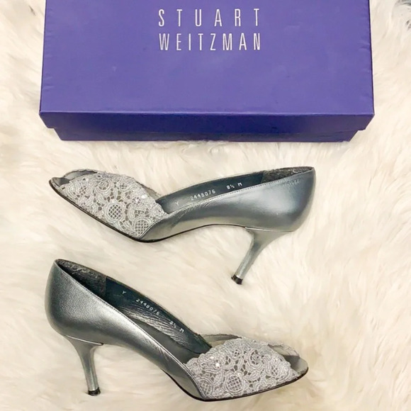 Stuart Weitzman | Shoes | Stuart Weitzman Chantelle Silver Lace Heels ...